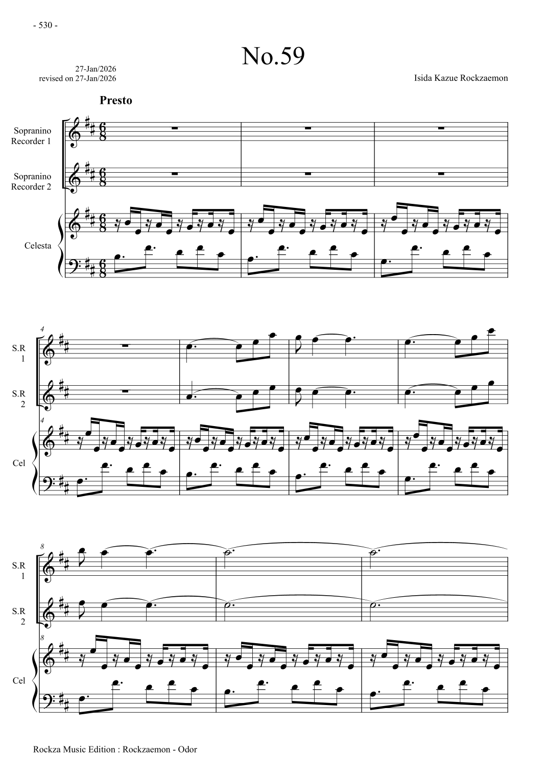 Prelude for 2 Sopranino recorders and Celesta, "Odor" No.59 by Isida ...