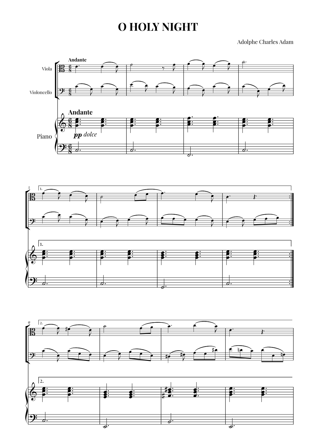 O Holy Night - for Viola, Cello and Piano (arr. Leonardo Mioto Rebouças ...