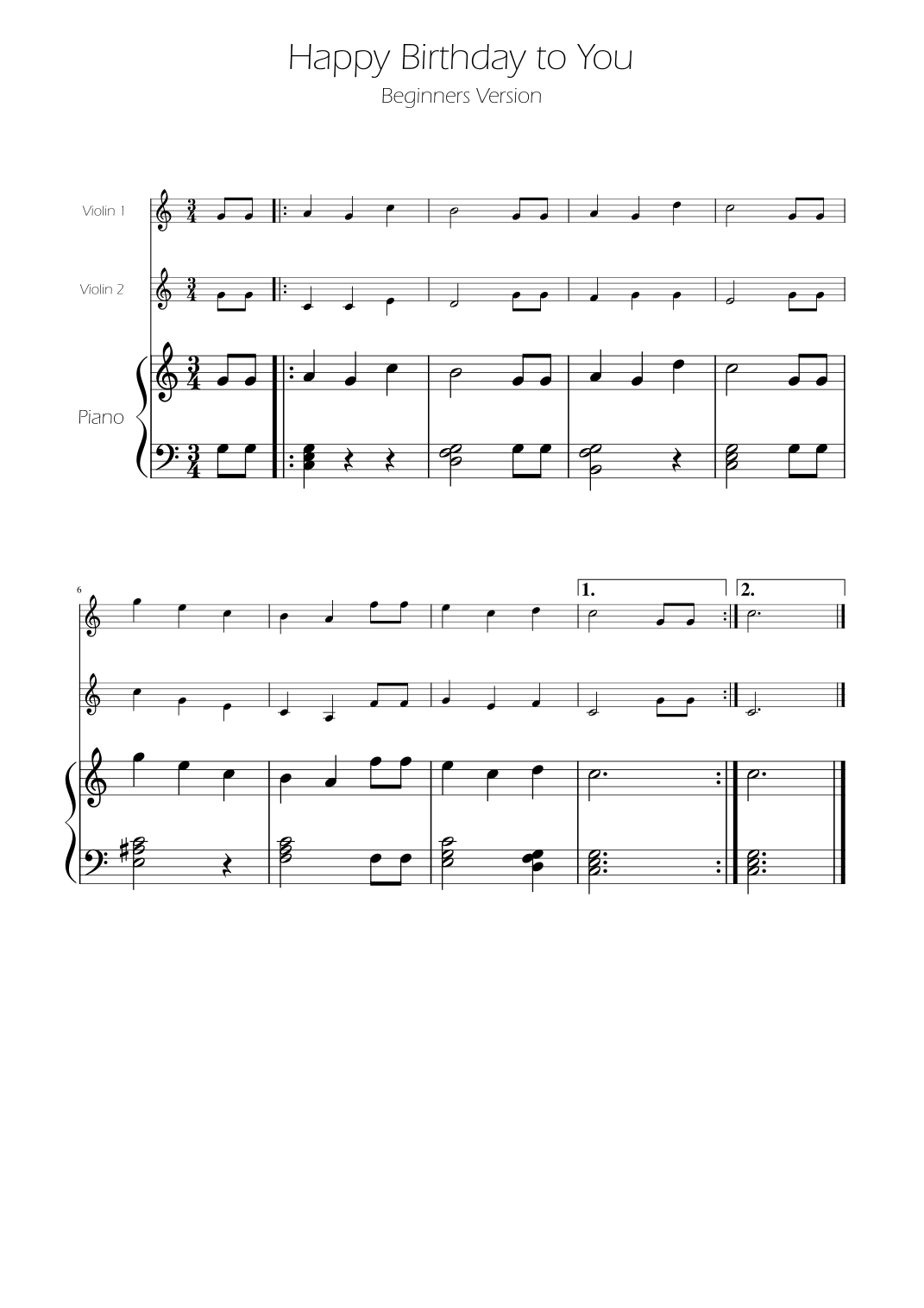 Happy Birthday to You - Violin Duet (arr. Ygor Nunes) by Public Domain ...