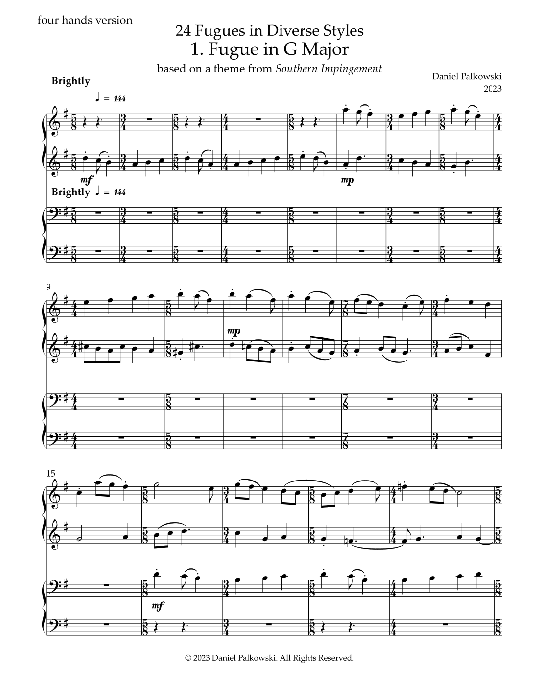 Fugue in G Major (from 24 Fugues in Diverse Styles) by Daniel Palkowski ...