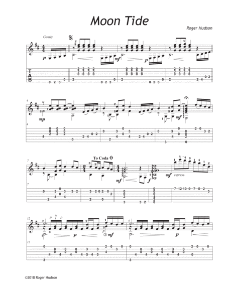 Moon Tide TAB by Roger Hudson Sheet Music for Guitar Tab at Sheet Music ...