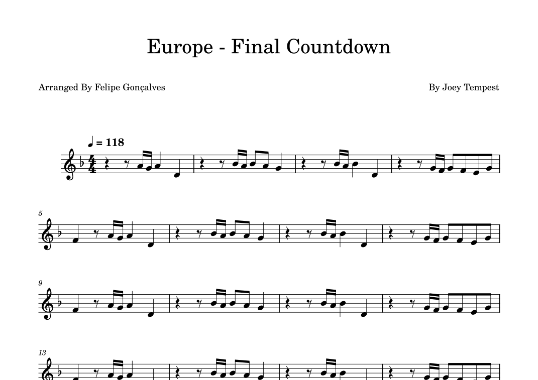Final Countdown (arr. Felipe Gonçalves) by Europe Sheet Music for Oboe ...