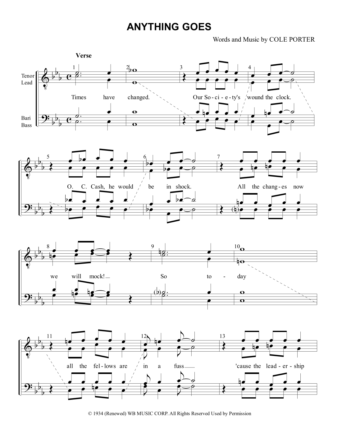 Anything Goes (arr. Tom Gentry) by Cole Porter Sheet Music for TTBB ...