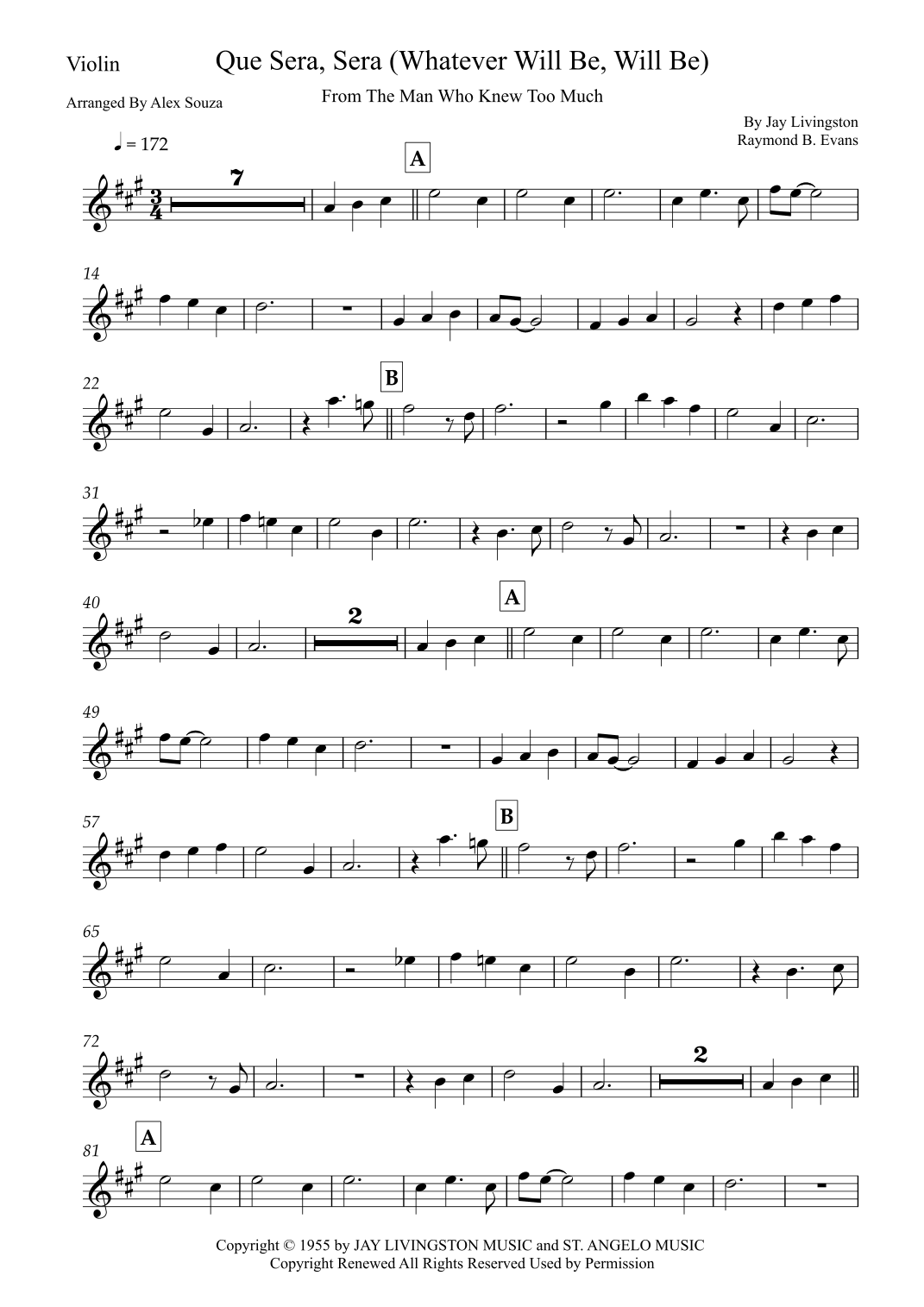Que Sera, Sera (Whatever Will Be, Will Be) (arr. Alex Souza) by Doris ...