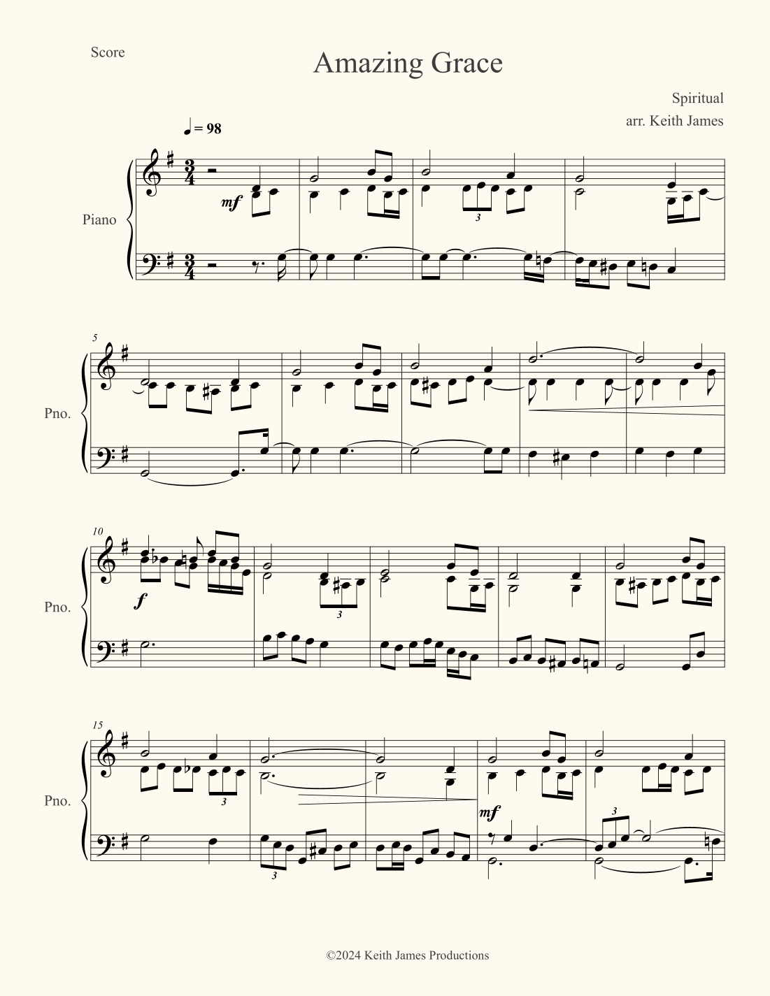 Amazing Grace (Key of G) (arr. Keith James Magel) by Keith James Sheet ...