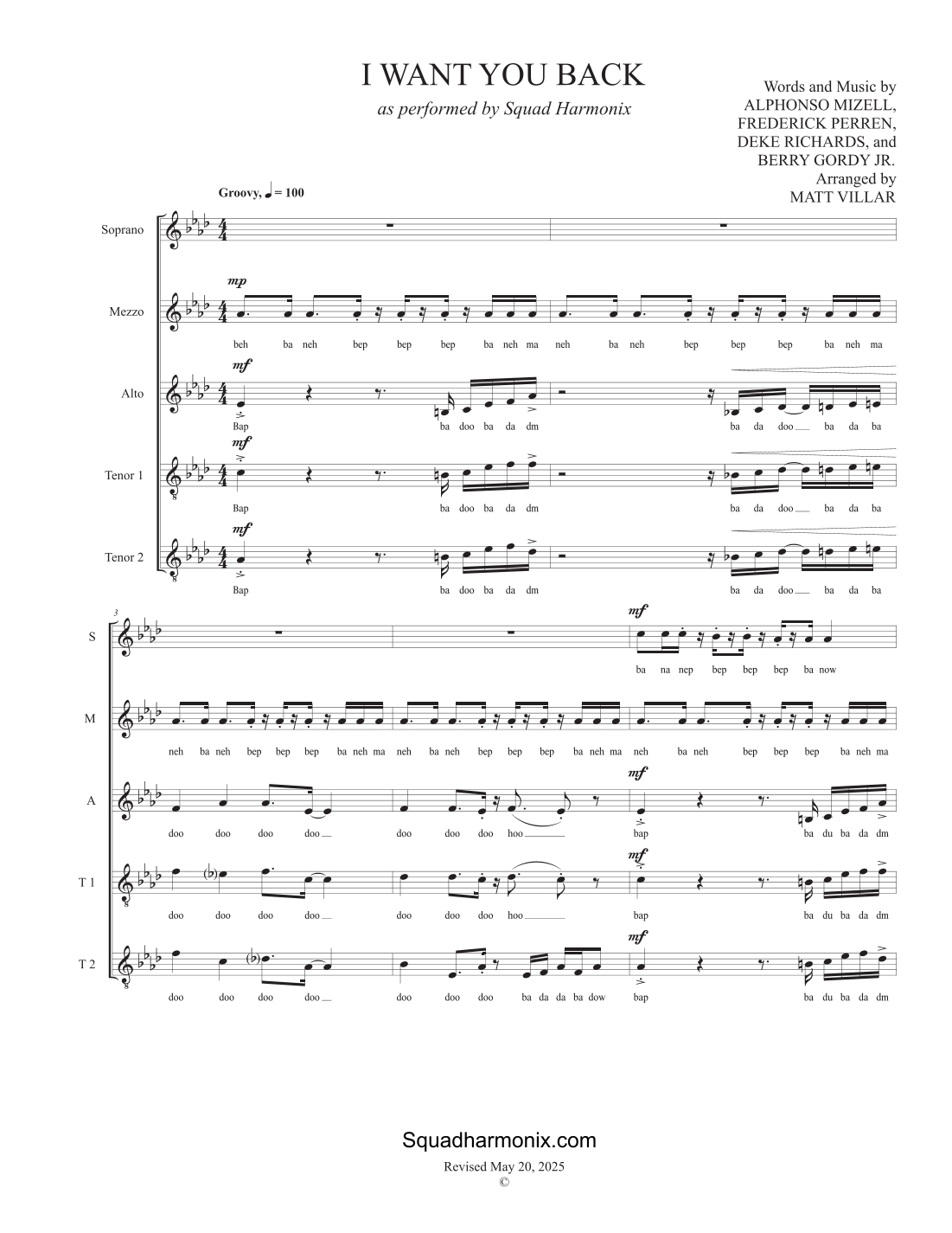 I Want You Back (arr. Matt Villar) by The Jackson 5 Sheet Music for 5 ...