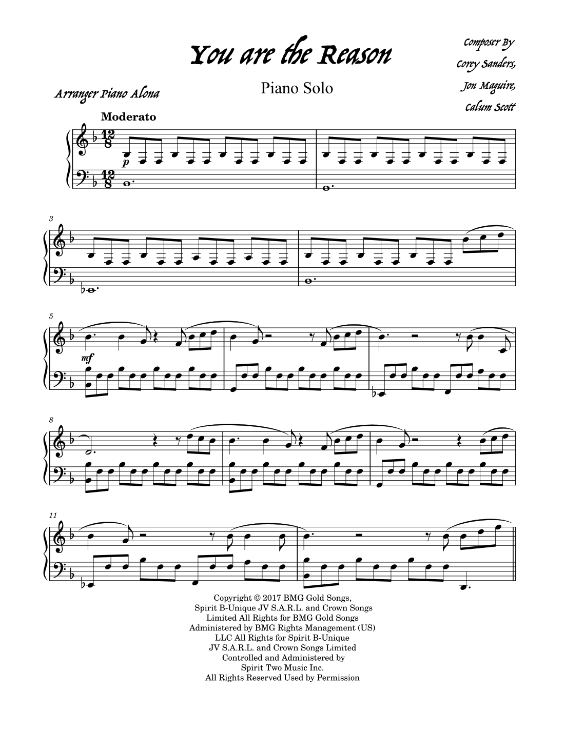 You Are The Reason (arr. Piano Alona) by Calum Scott Sheet Music for ...