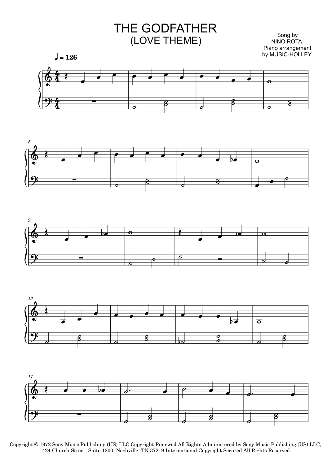 The Godfather (Love Theme) (arr. Music-holley) by Nino Rota Sheet Music ...