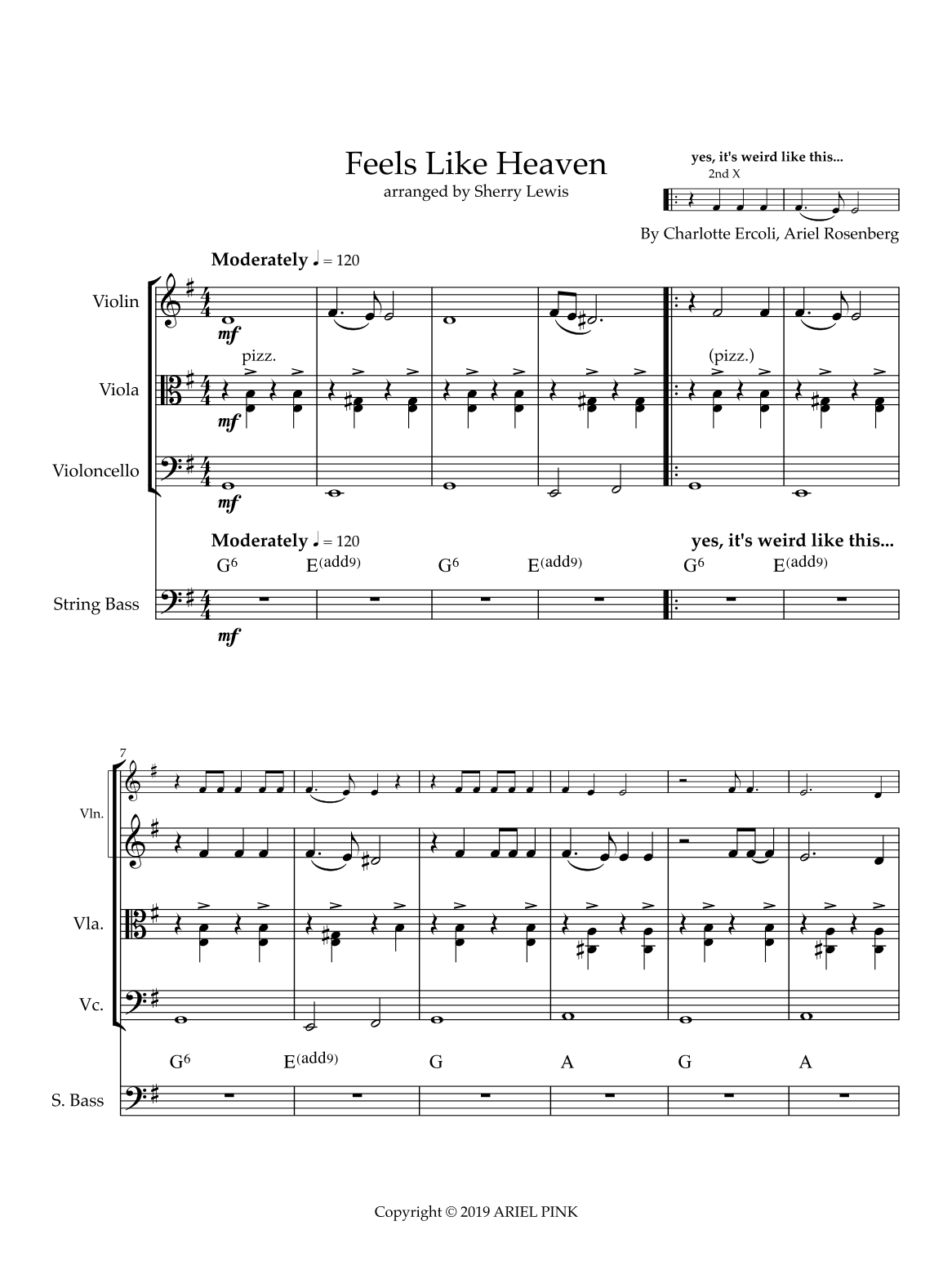 Feels Like Heaven (arr. Sherry Lewis) Sheet Music | Ariel Pink | String ...