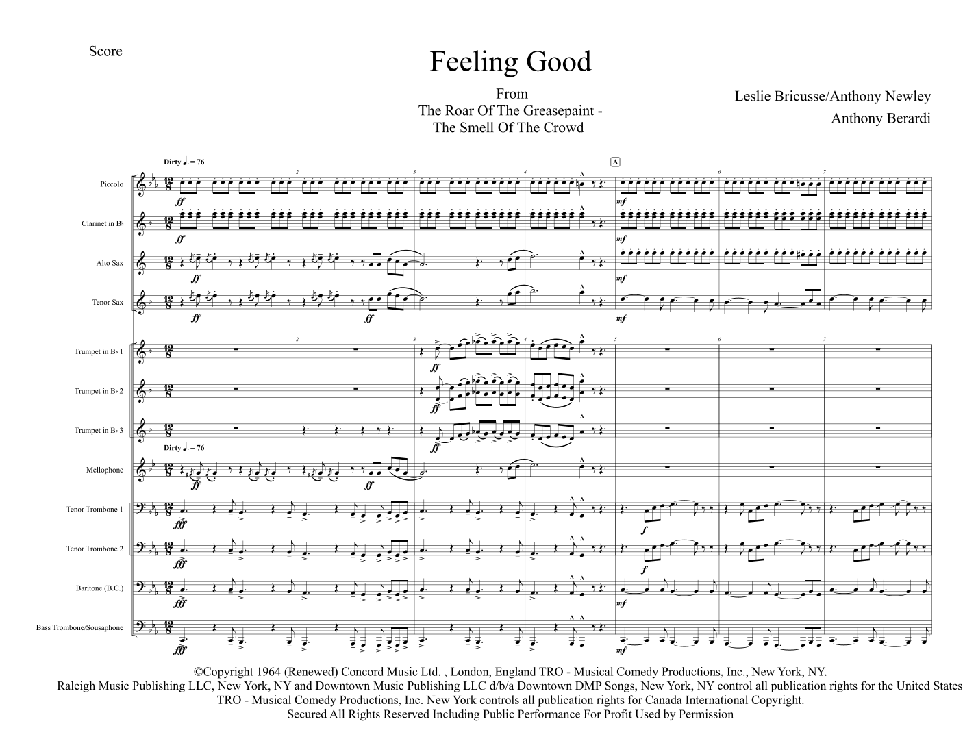 Feeling Good (arr. Anthony J Berardi) by Michael Buble Sheet Music for ...