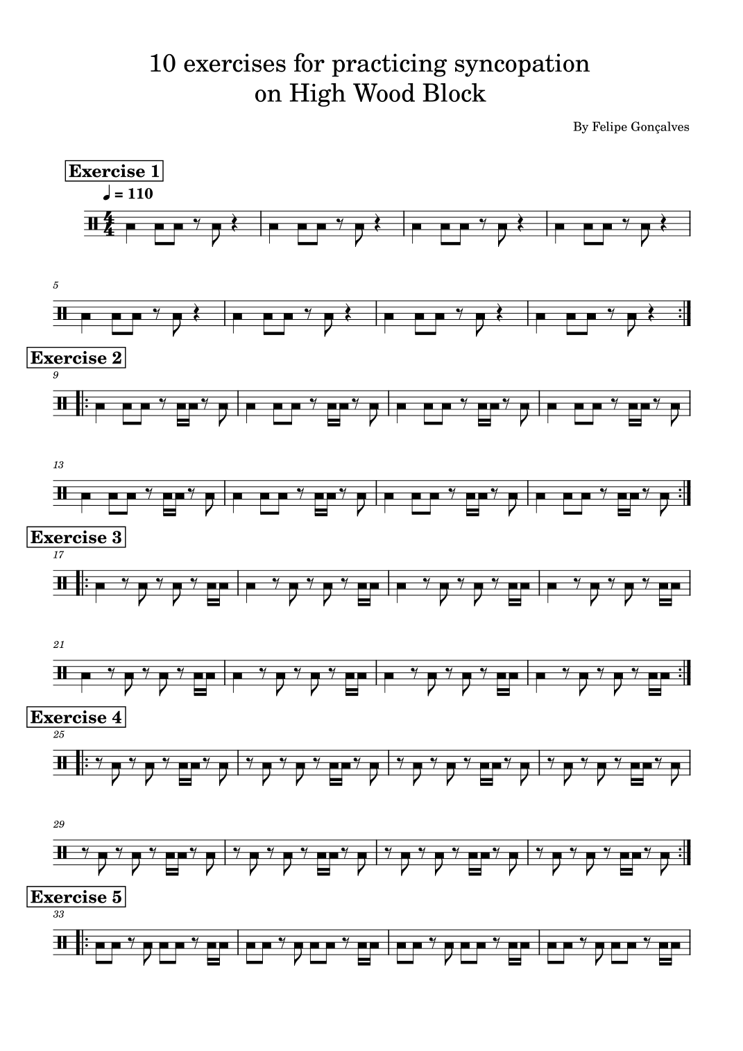 10 exercises for practicing syncopation on High Wood Block by Felipe ...