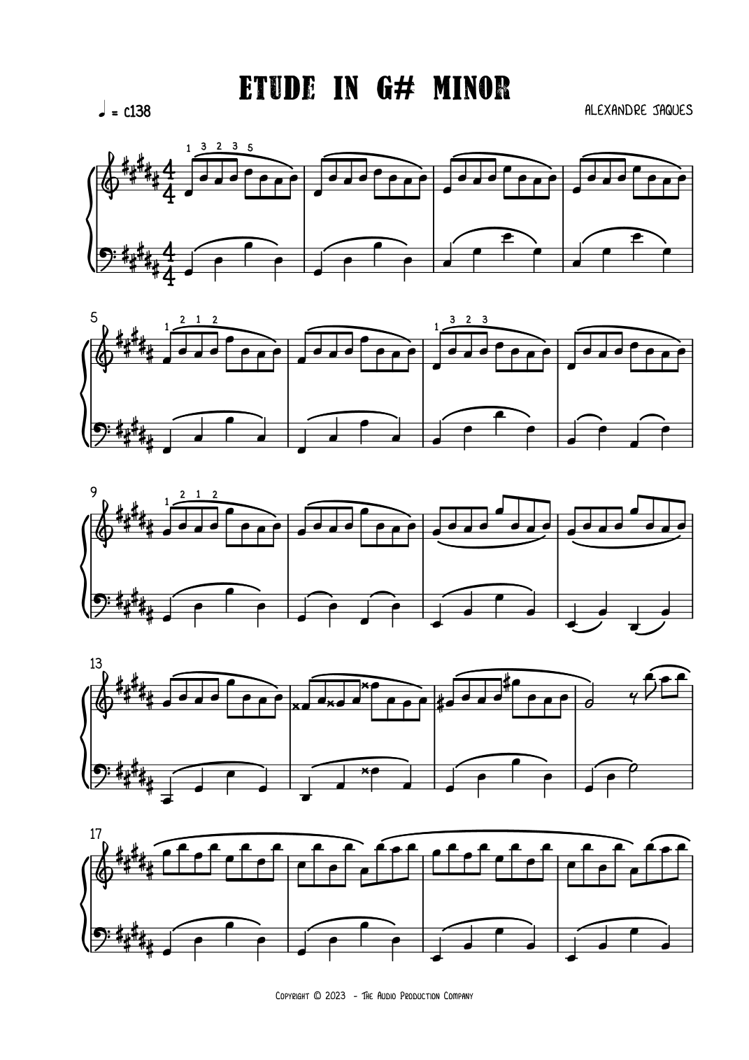 Etude in G# Minor Partituras | Alexandre Jaques | Piano solo