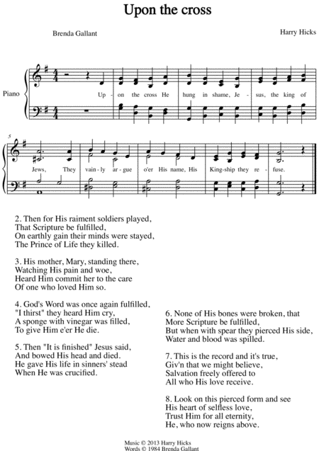 Upon the cross. A brand new hymn! by Harry Hicks Sheet Music for Unison ...