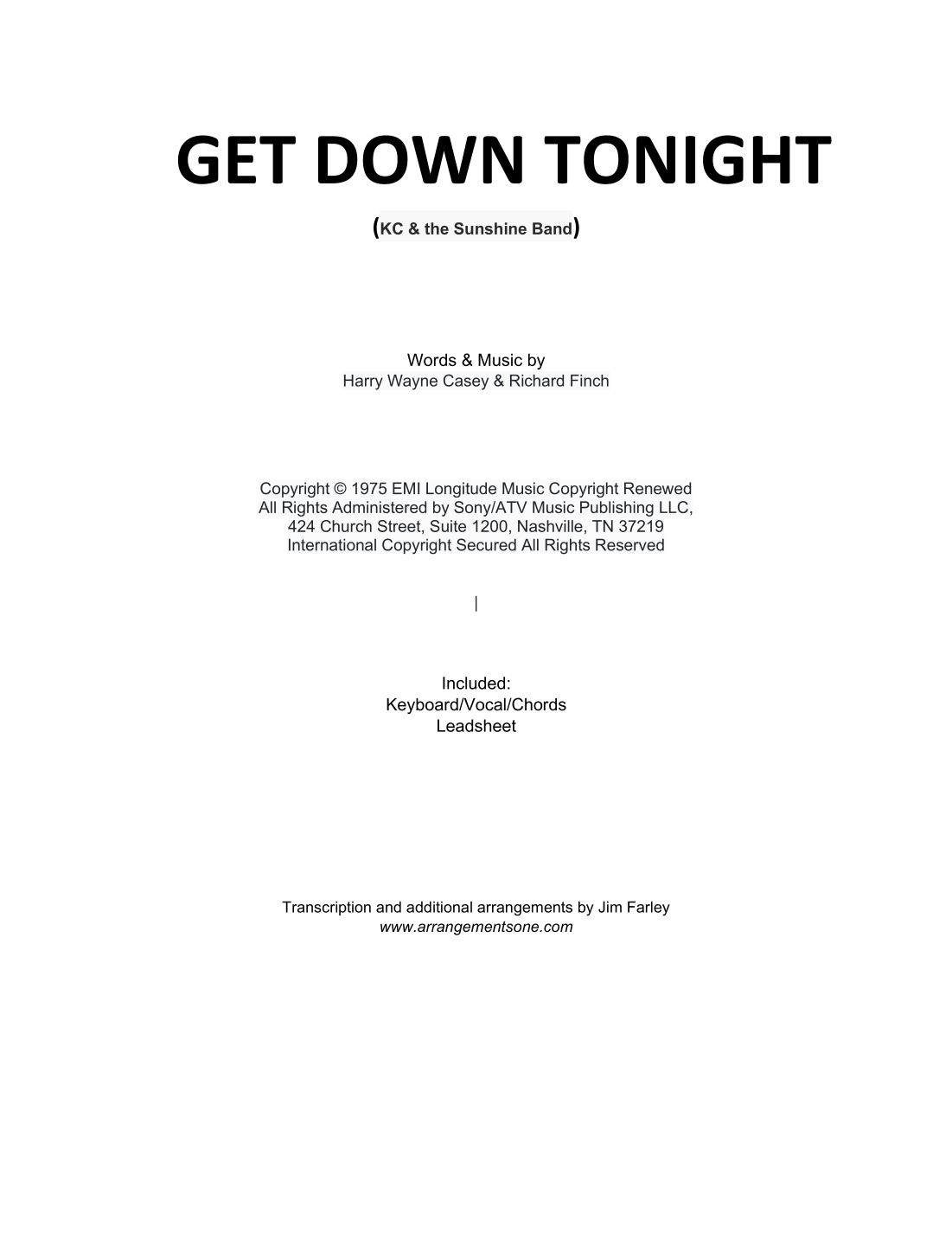 Get Down Tonight (arr. Jim Farley) by Kc And The Sunshine Band Sheet ...