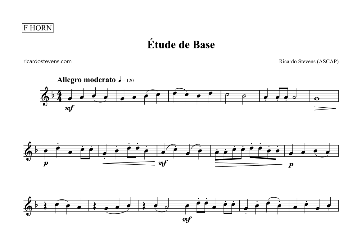 Étude de Base par Ricardo Stevens Partitions pour Cor d’harmonie solo ...