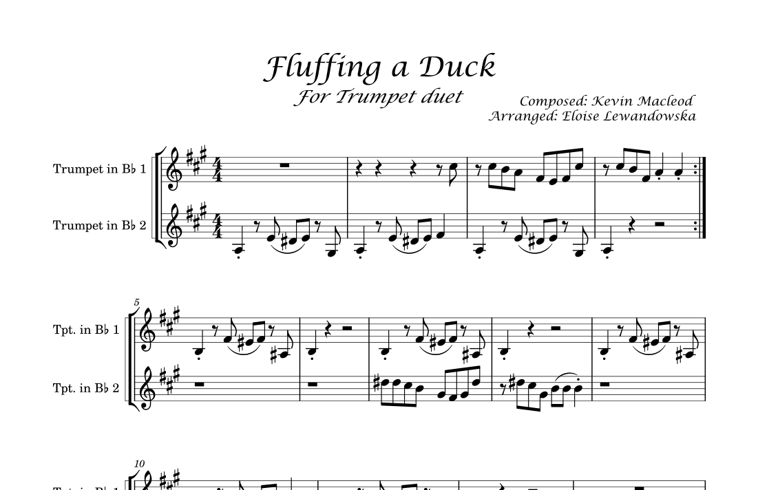 Fluffing A Duck (arr. Eloise Lewandowska) by Kevin MacLeod Sheet Music ...