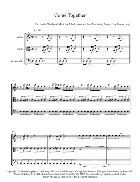 Come Together Sheet Music | The Beatles | String Ensemble