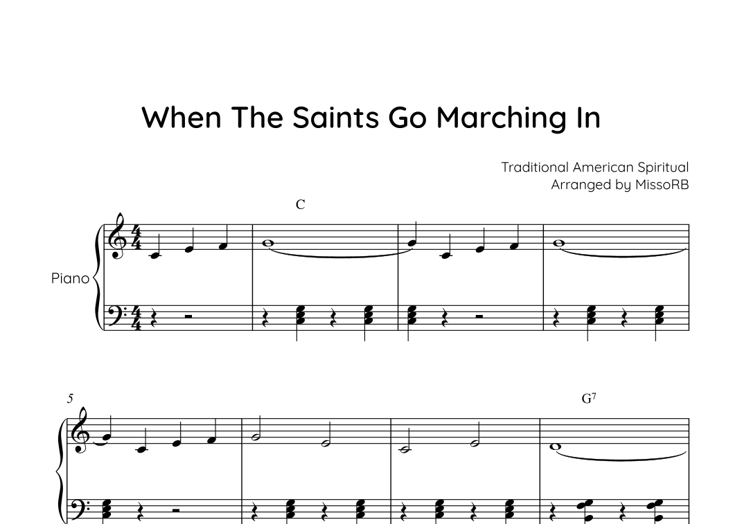 When the Saints Go Marching In - Piano in C With Chords - Easy (arr ...