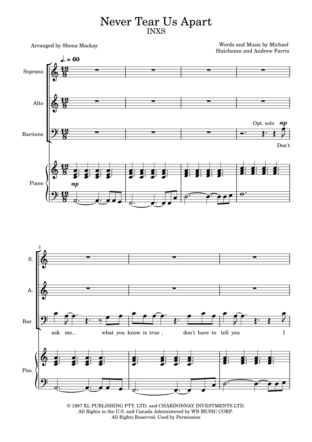 Never Tear Us Apart (arr. Shona Mackay) by INXS Sheet Music for SAB ...