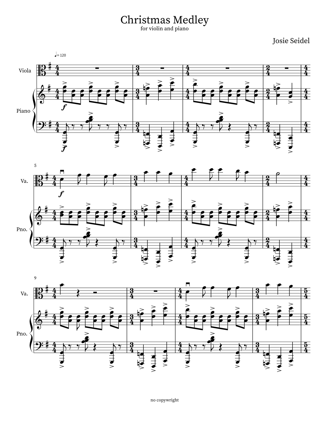 A Christmas Medley for Viola by Charles Wesley Sheet Music for Viola ...