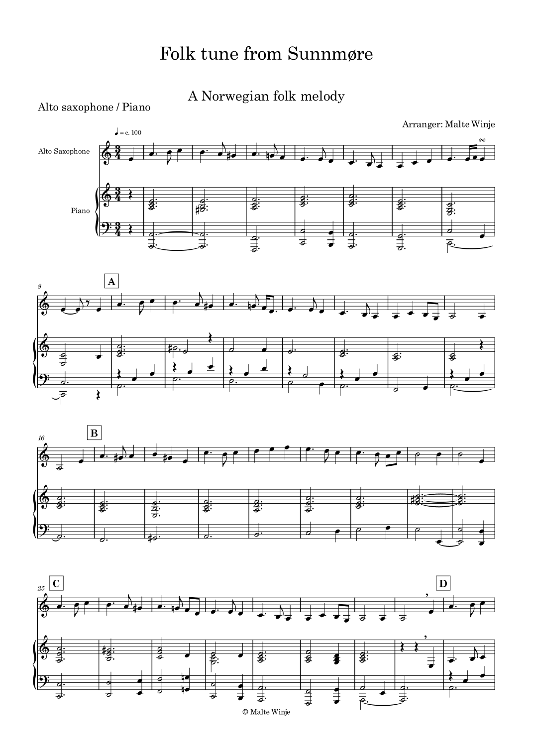 Folk tune from Sunnmõre (A Norwegian Folk Tune (arr. Malte Winje) by ...