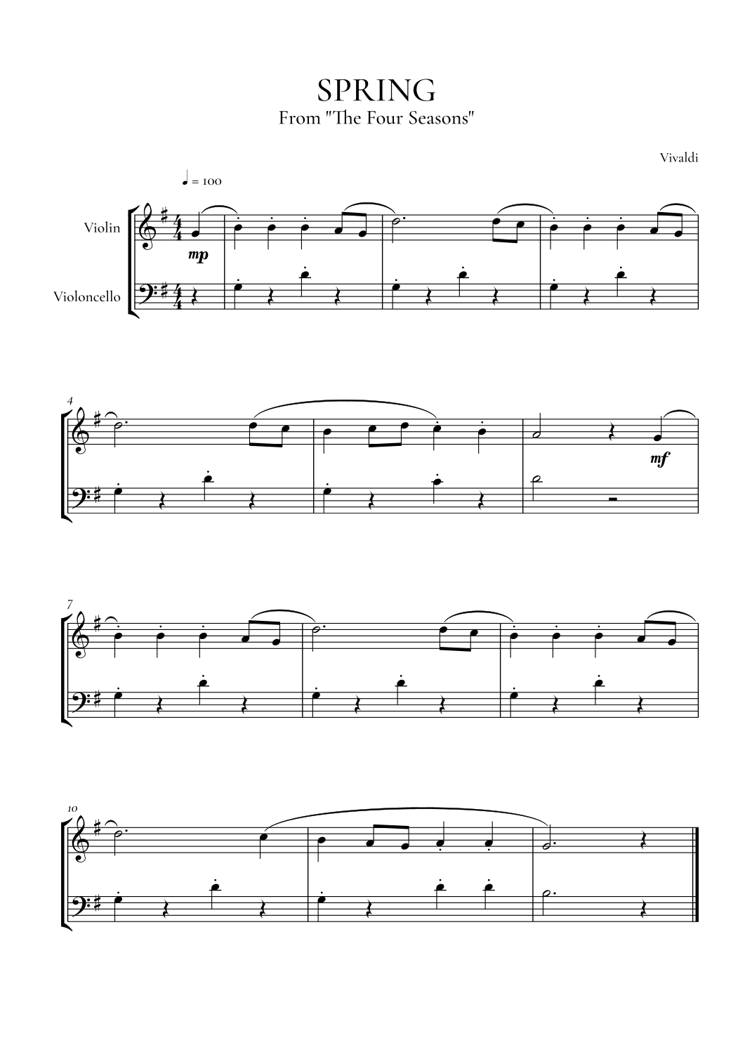 SPRING - "The Four Seasons" (arr. Phee) by Antonio Vivaldi Sheet Music ...