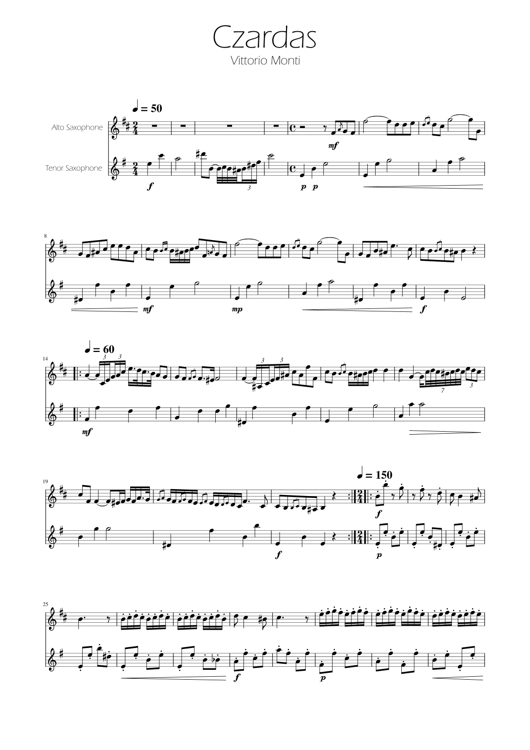 Czardas - Sax Duet AT (arr. Ygor Nunes) by Vittorio Monti Sheet Music ...