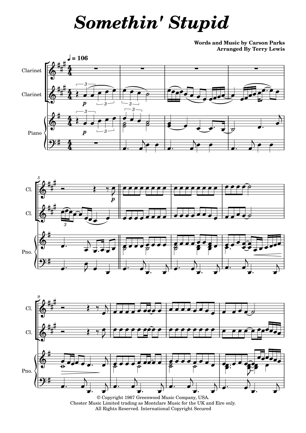 Somethin' Stupid by Frank Sinatra Sheet Music for Clarinet Duet at ...