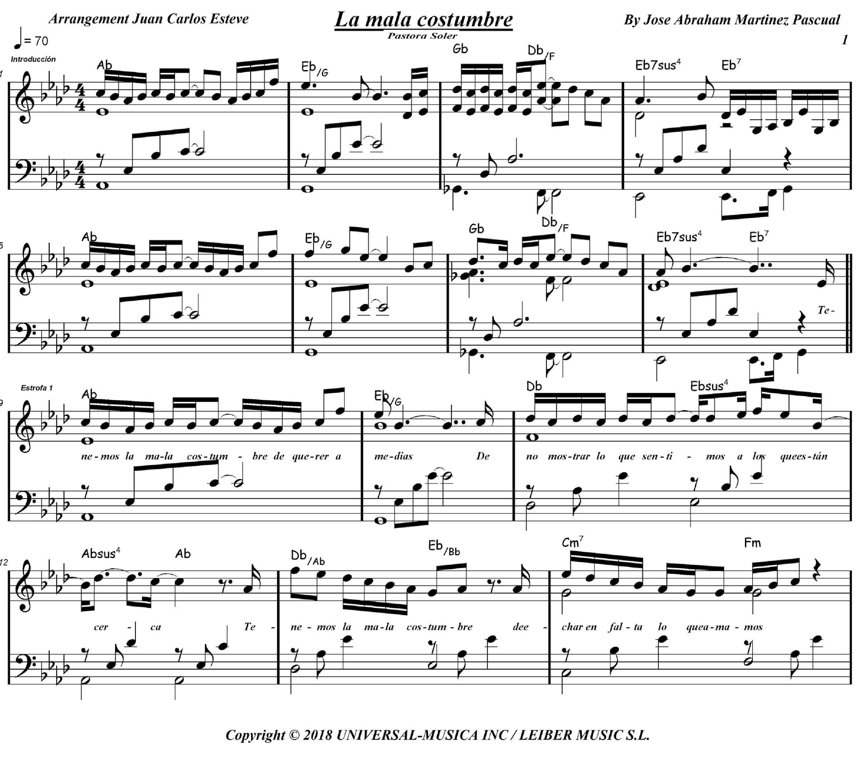 La Mala Costumbre (arr. juan carlos esteve / Gran Coda) by Jose Abraham ...