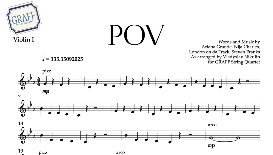 POV by Ariana Grande Sheet Music for String Quartet at Sheet Music Direct