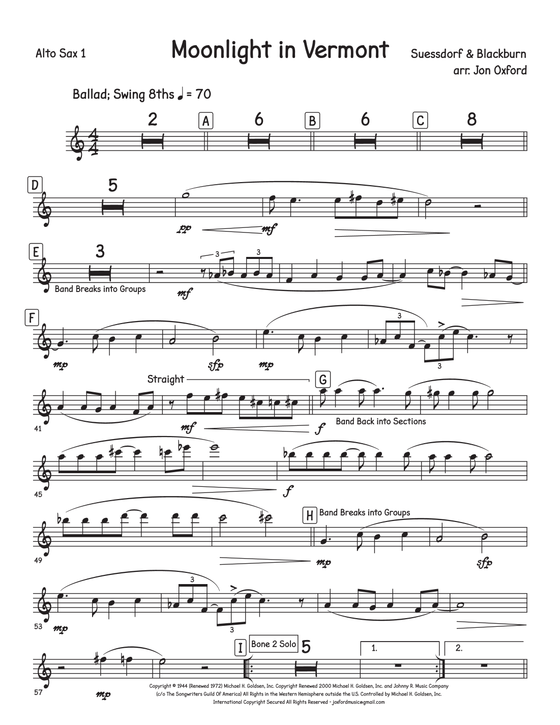 Moonlight In Vermont (arr. Jon Oxford) by Frank Sinatra Sheet Music for ...