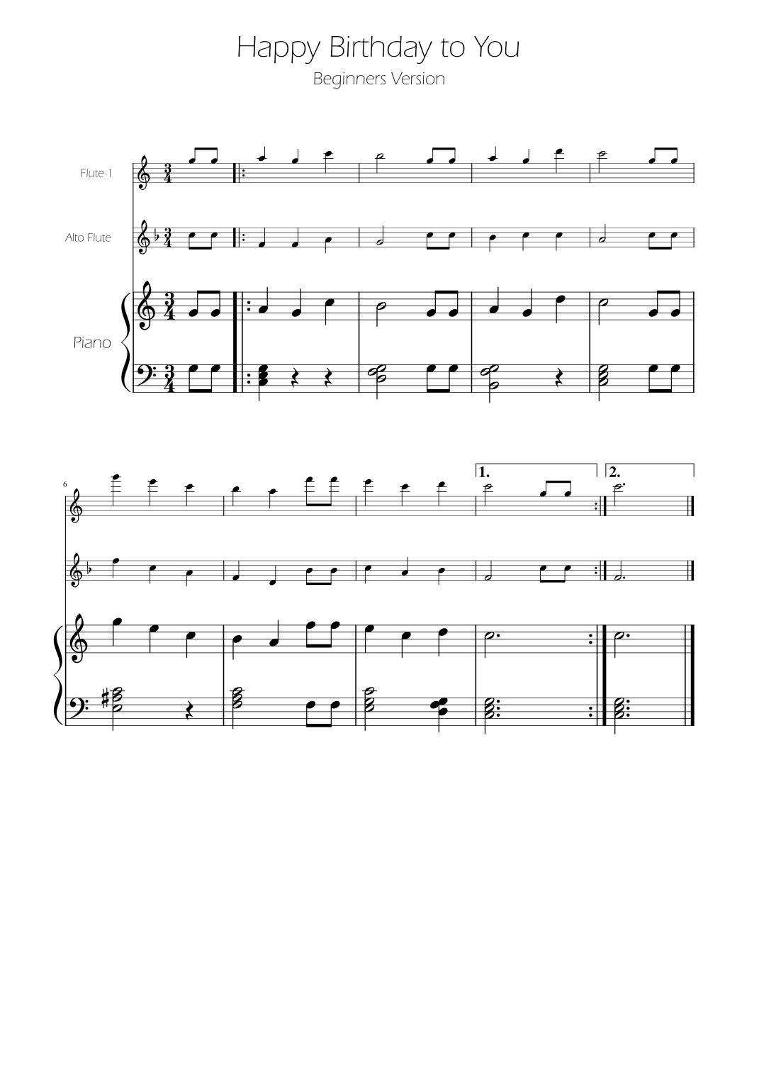 Happy Birthday to You - Flute and Alto Flute Duet by Public Domain ...