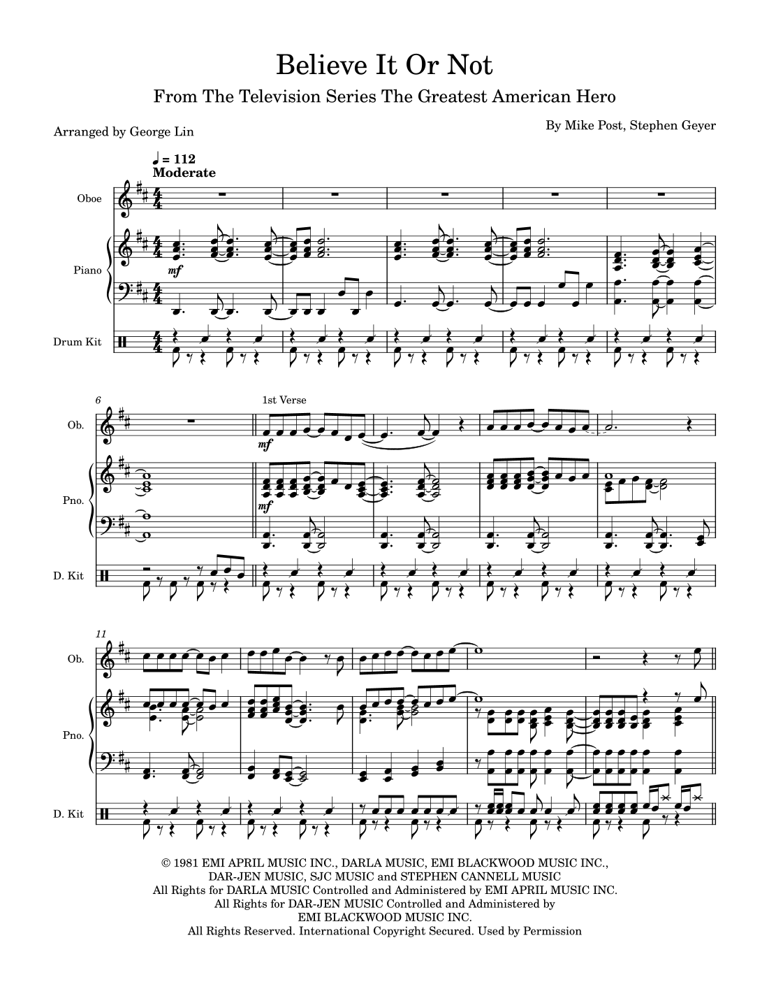 Believe It Or Not (Theme From "The Greatest American Hero") (arr ...