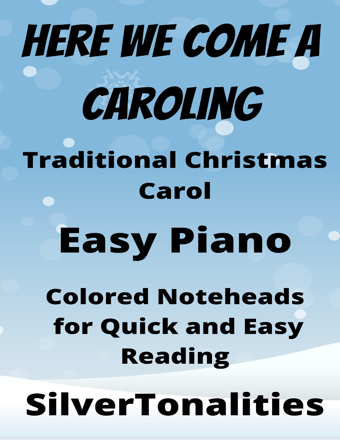 Here We Come A Caroling Easiest Piano Sheet Music with Colored Notation ...