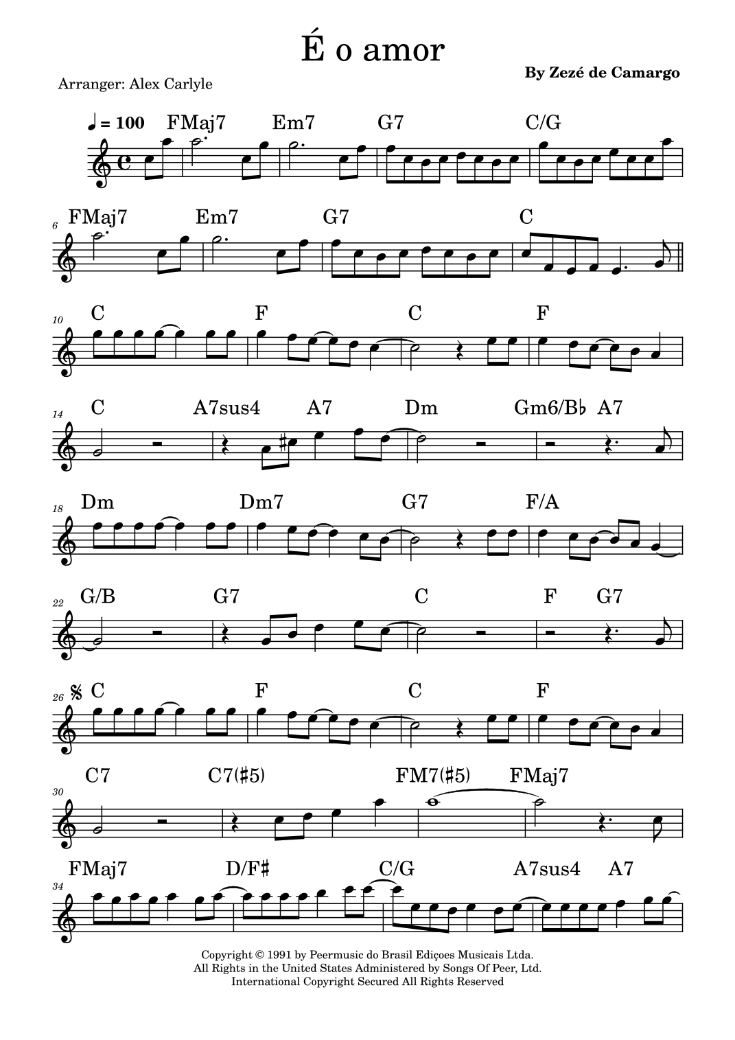 É O AMOR (ARR. ALEX CARLYLE) PAR RAÇA NEGRA PARTITIONS POUR LEAD SHEET ...