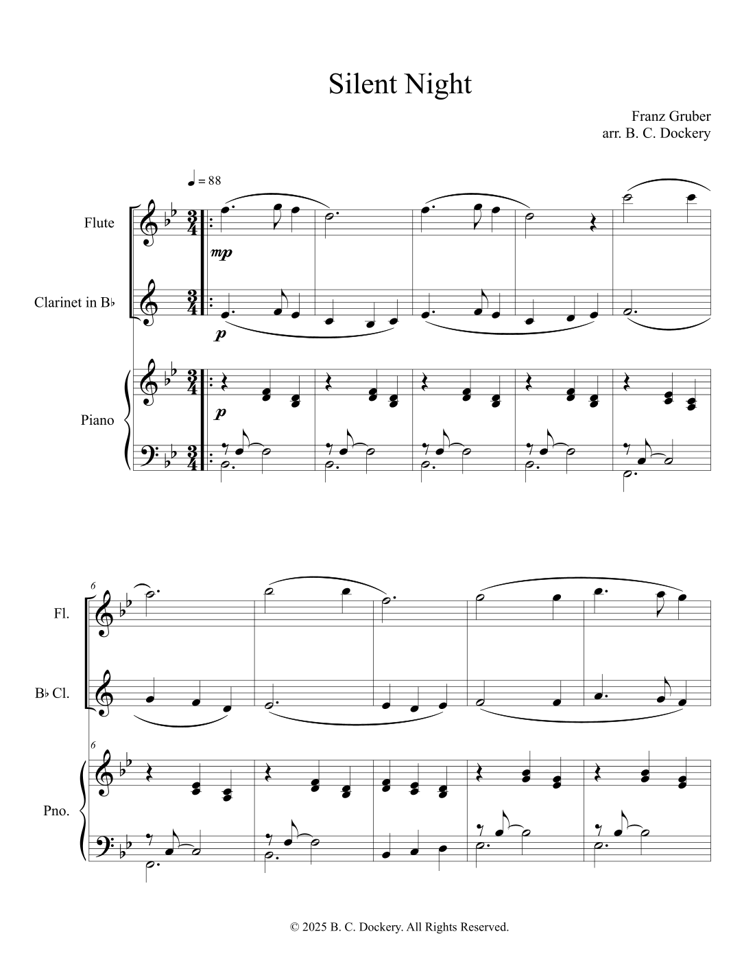 Silent Night (Flute and Clarinet Duet with Piano Accompaniment) (arr. B ...