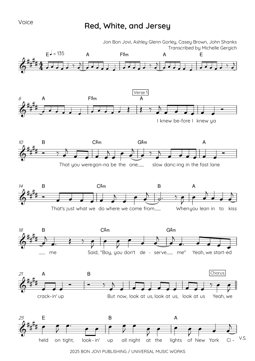 Red, White And Jersey (arr. Michelle Gergich) by Jon Bon Jovi Sheet ...