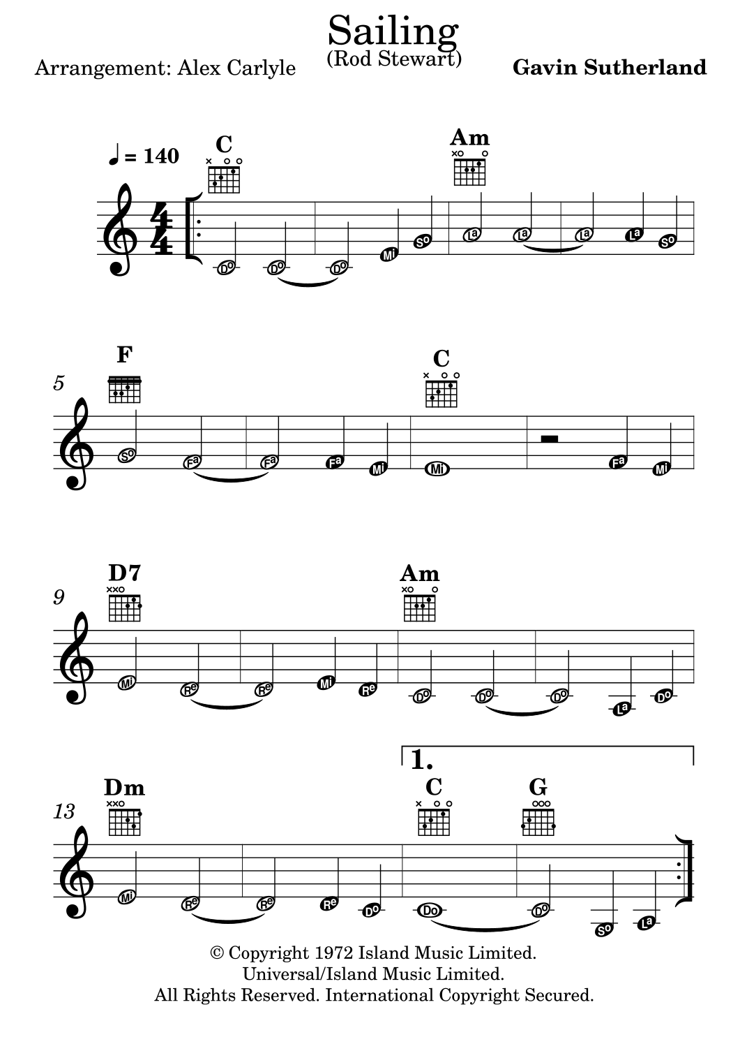 SAILING (ARR. ALEX CARLYLE) POR ROD STEWART PARTITURAS PARA PIANO FÁCIL ...