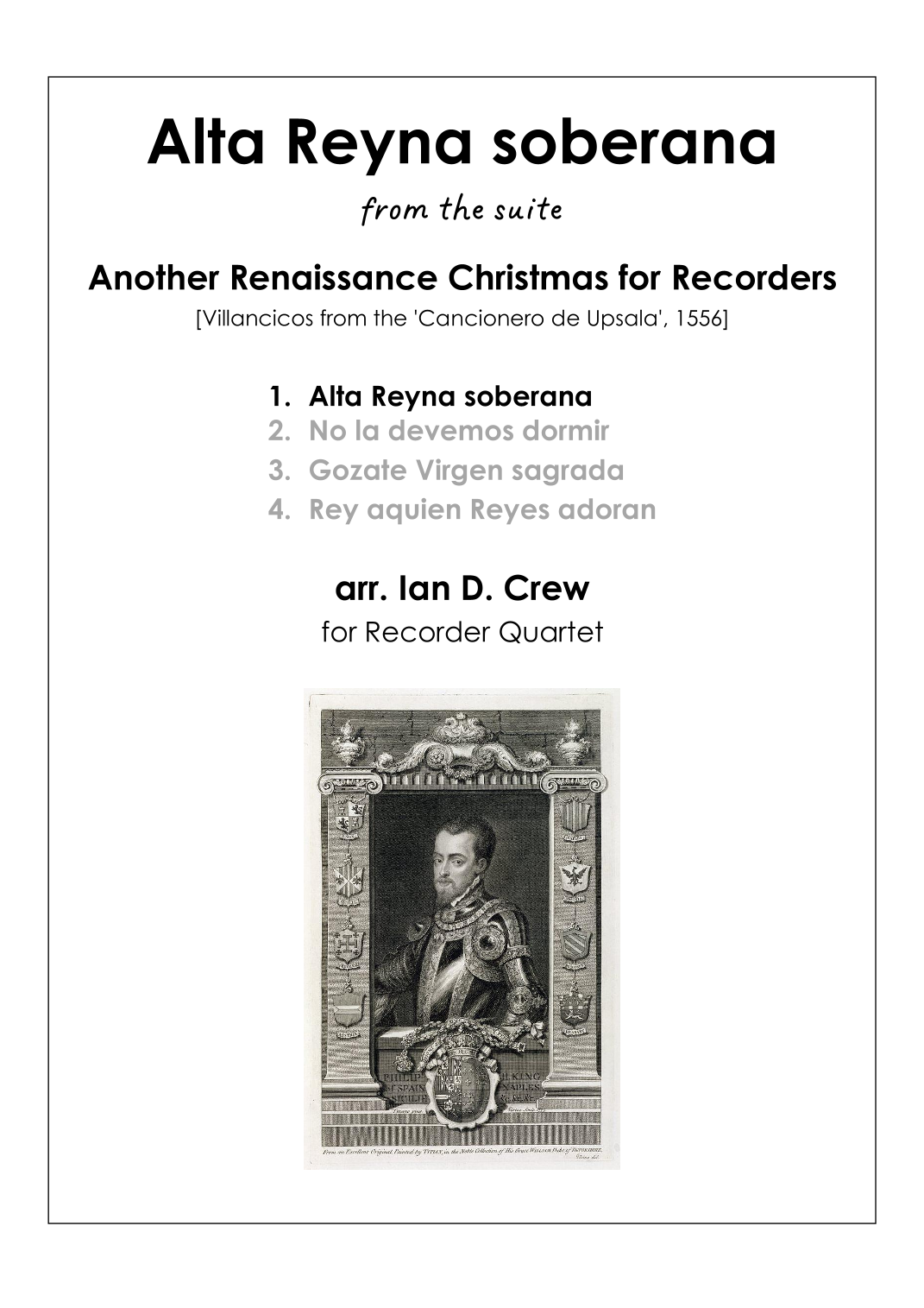Alta Reyna soberana (arr. Ian D. Crew) Noten | Anonymous | Recorder Ensemble