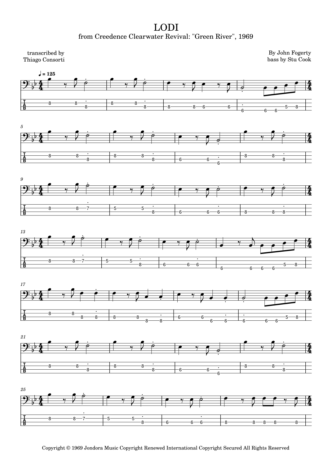 Lodi (arr. Thiago Consorti) by Creedence Clearwater Revival Sheet Music ...