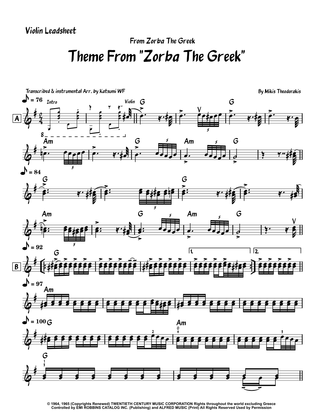 Theme From "Zorba The Greek" (arr. Katsumi WF) by Herb Alpert Sheet ...