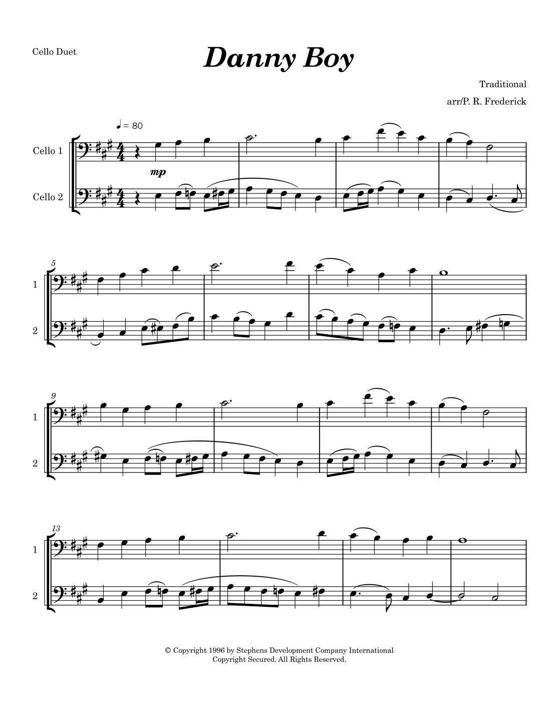 Danny Boy (arr. P. R. Frederick) by Traditional Sheet Music for Cello ...