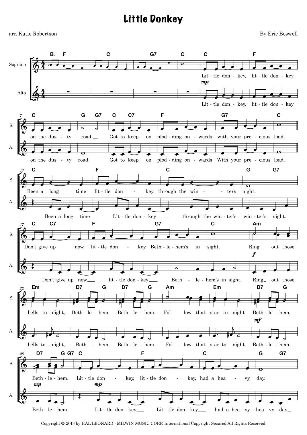 Little Donkey (arr. Katie Robertson) by Joseph M. Martin Sheet Music ...