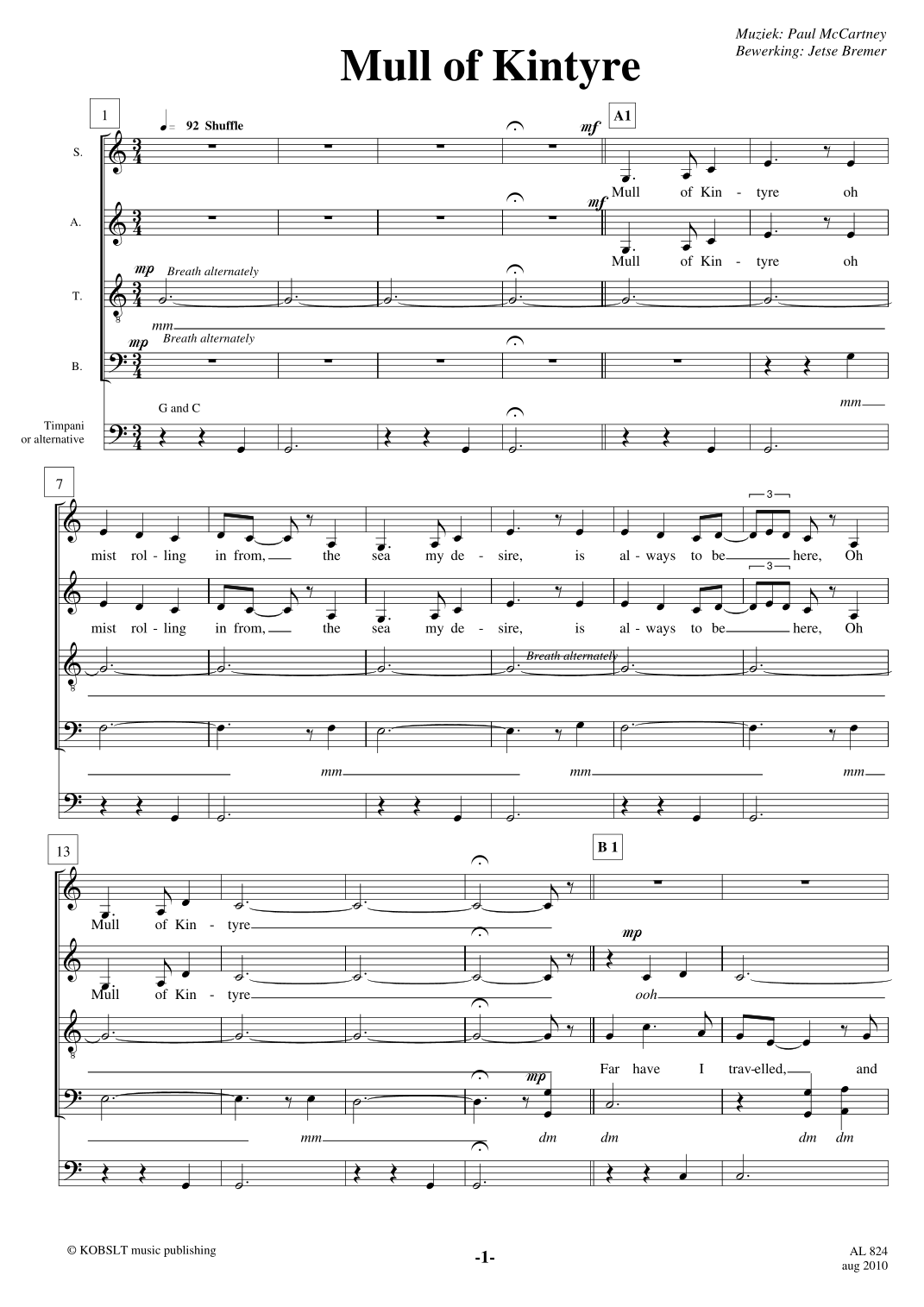 Mull Of Kintyre (arr. Jetse Bremer) par Wings Partitions pour Choeur ...