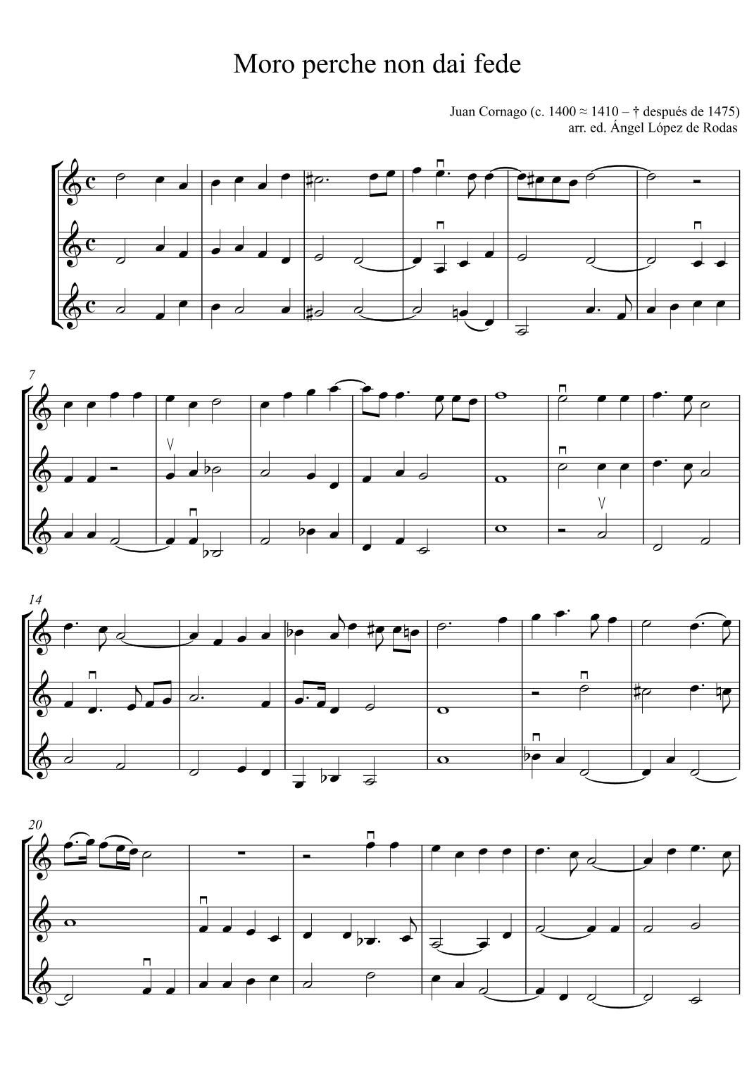 Moro perche non dai fede (arr. Ángel López de Rodas by Juan Cornago ...