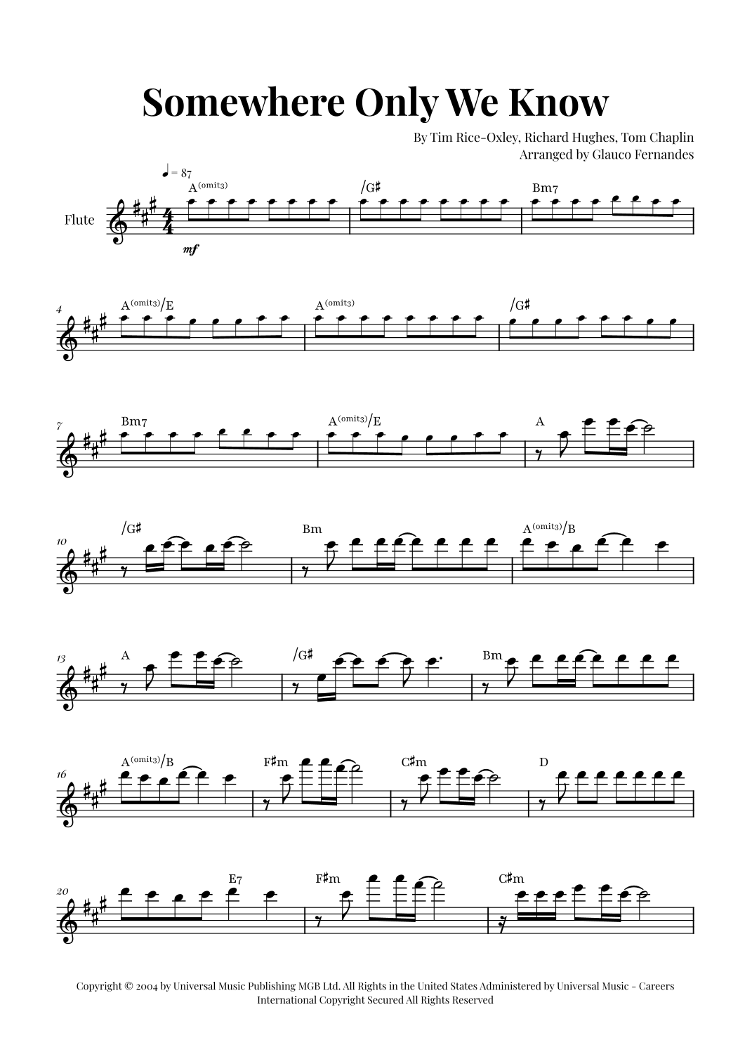 Somewhere Only We Know (arr. Glauco Fernandes) by Keane Sheet Music for ...