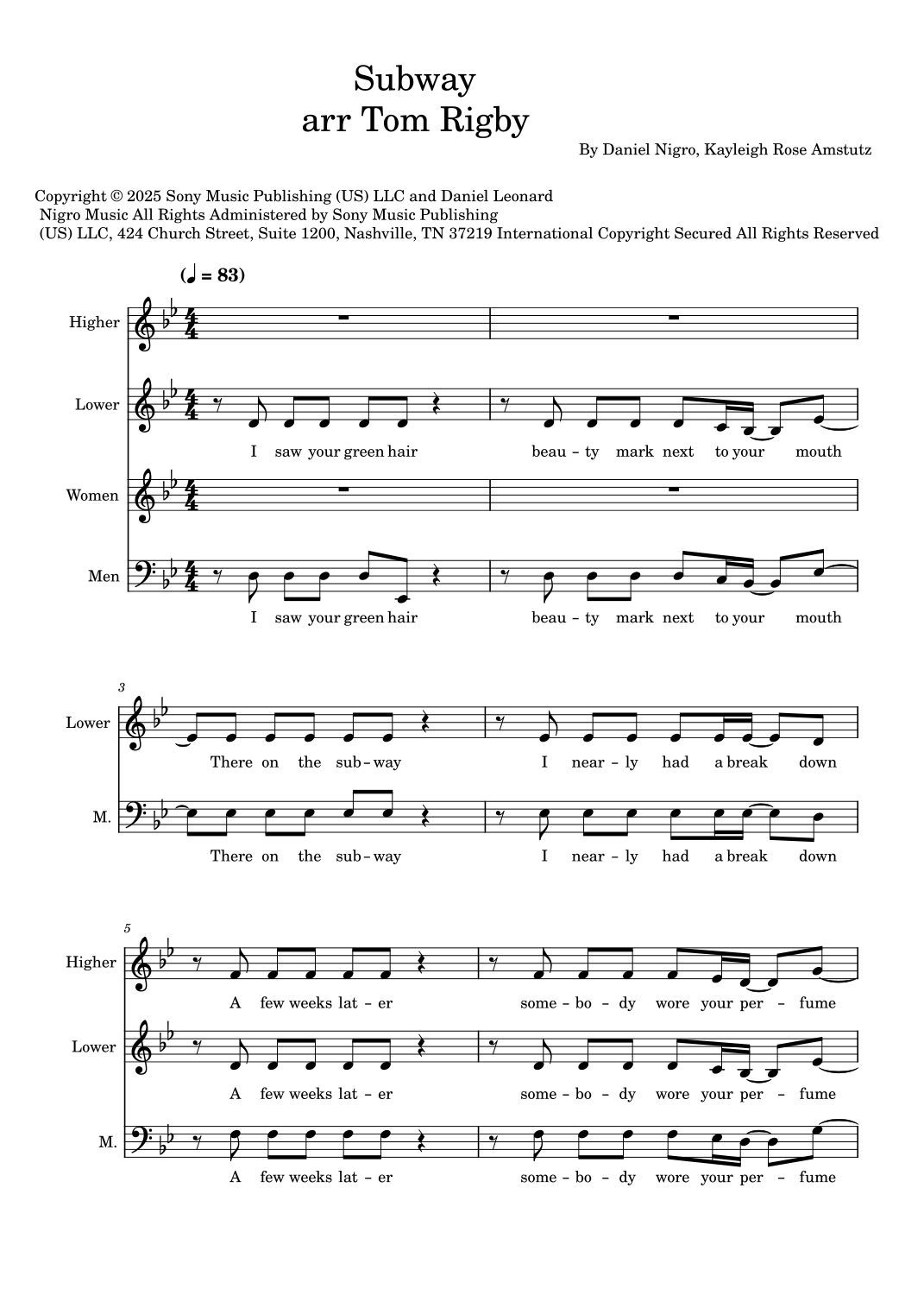 The Subway (arr. Tom Rigby) par Chappell Roan Partitions pour Choeur ...