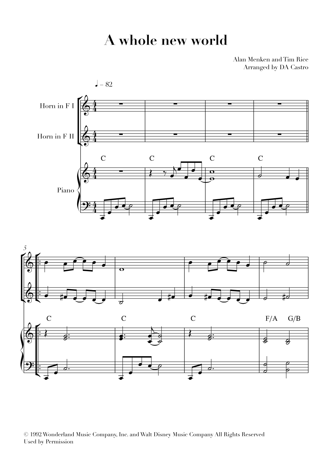 A Whole New World (arr. DA Castro) by Tim Rice Sheet Music for ...