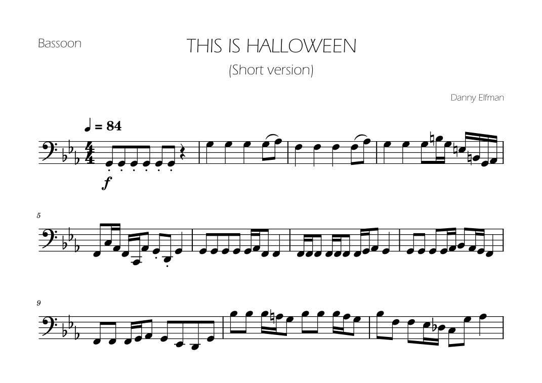 This Is Halloween (arr. Ygor Nunes Silva) by Danny Elfman Sheet Music for Bassoon Solo at Sheet ...