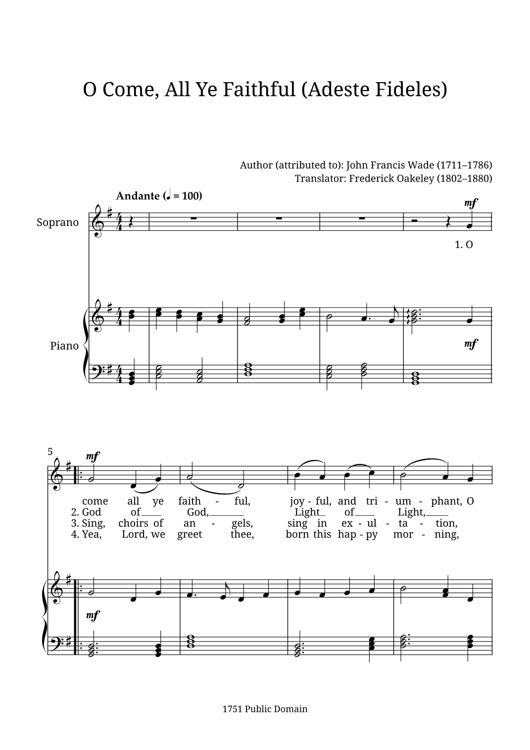 O Come, All Ye Faithful (Adeste Fideles) – Soprano & Piano (G major ...